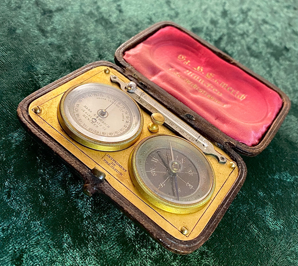 Zero Stock-Antique Pocket Barometer Compass Thermometer Compendium Mad ...