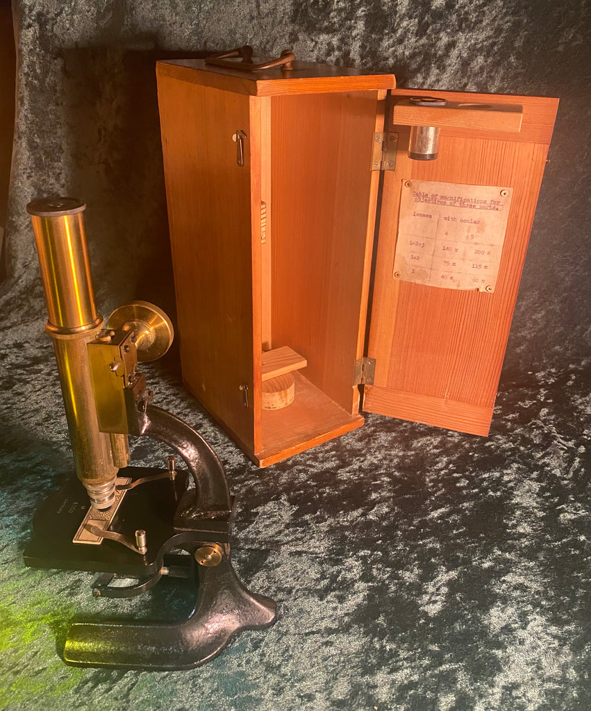 Zero Stock-Antique Brass Microscope ATCO Germany – Explorer Antiques