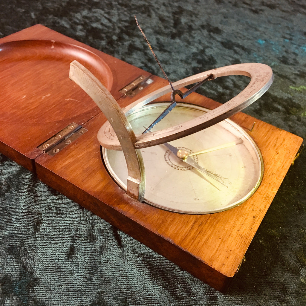 ZERO STOCK-ANTIQUE EQUINOCTIAL SUNDIAL IN MAHOGANY CASE – Explorer Antiques