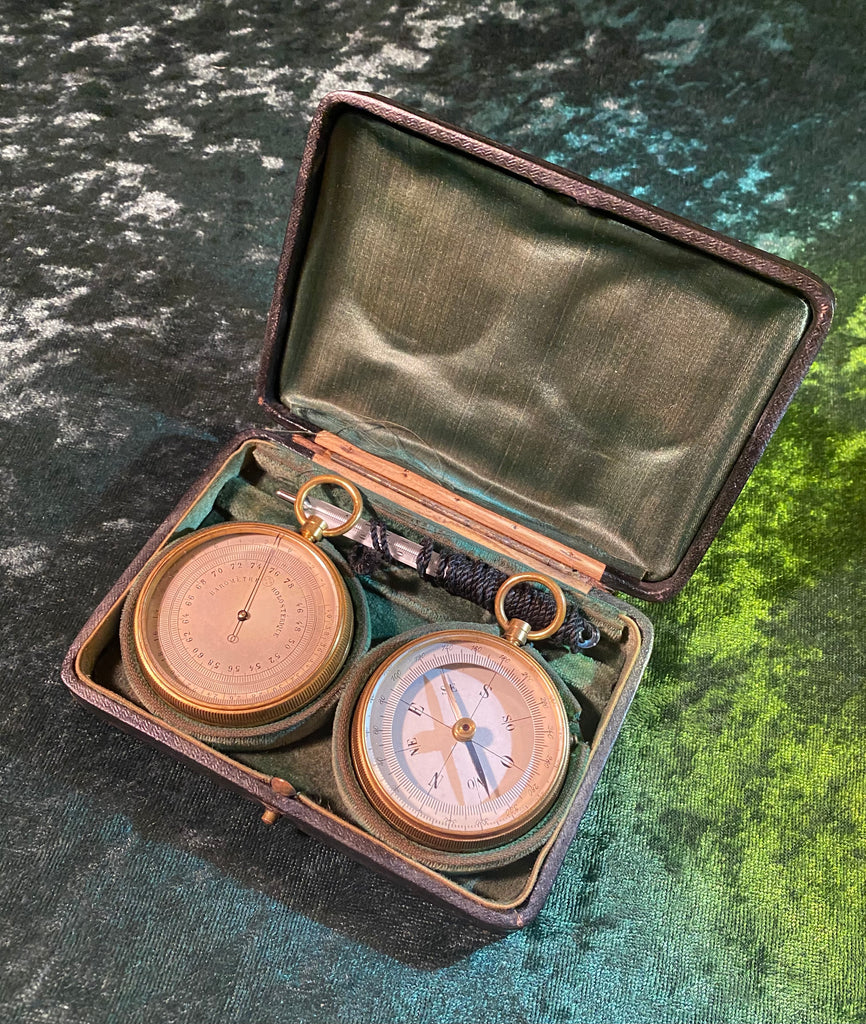 Zero Stock-Antique Pocket Barometer Compass Thermometer Compendium PHB ...
