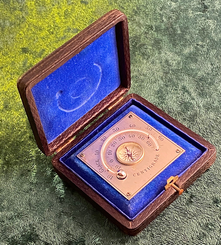 Zero Stock -Antique Pocket Thermometer Compass Compendium Made in Germ ...