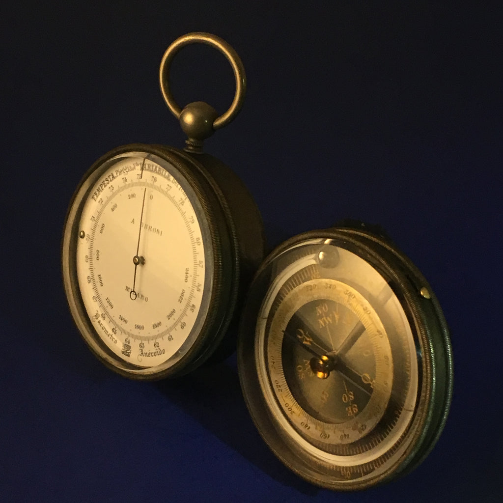 Zero Stock-Antique Barometer Compass and Thermometer Compendium Made b ...