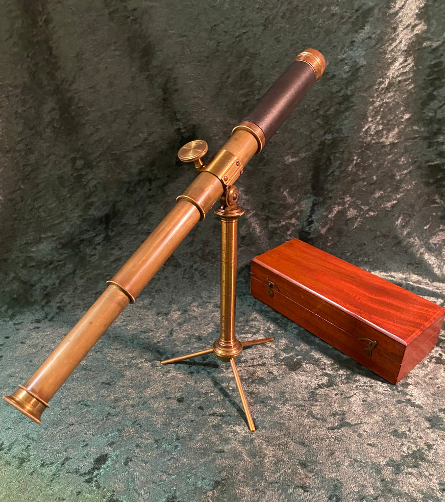 Zero Stock- Antique Mini Library Telescope With Mahogany Box Made in E ...