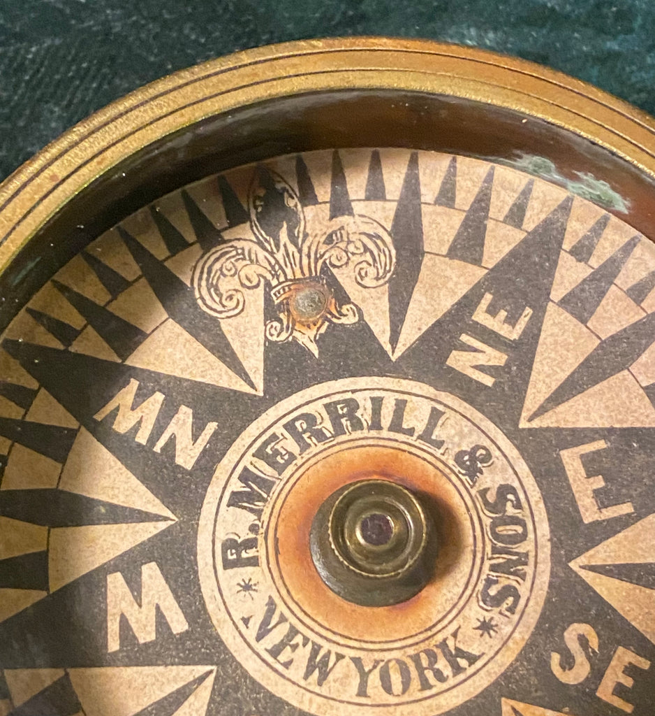 Zero Stock- Antique Small Nautical Dry Card Compass Made by R Merrill ...
