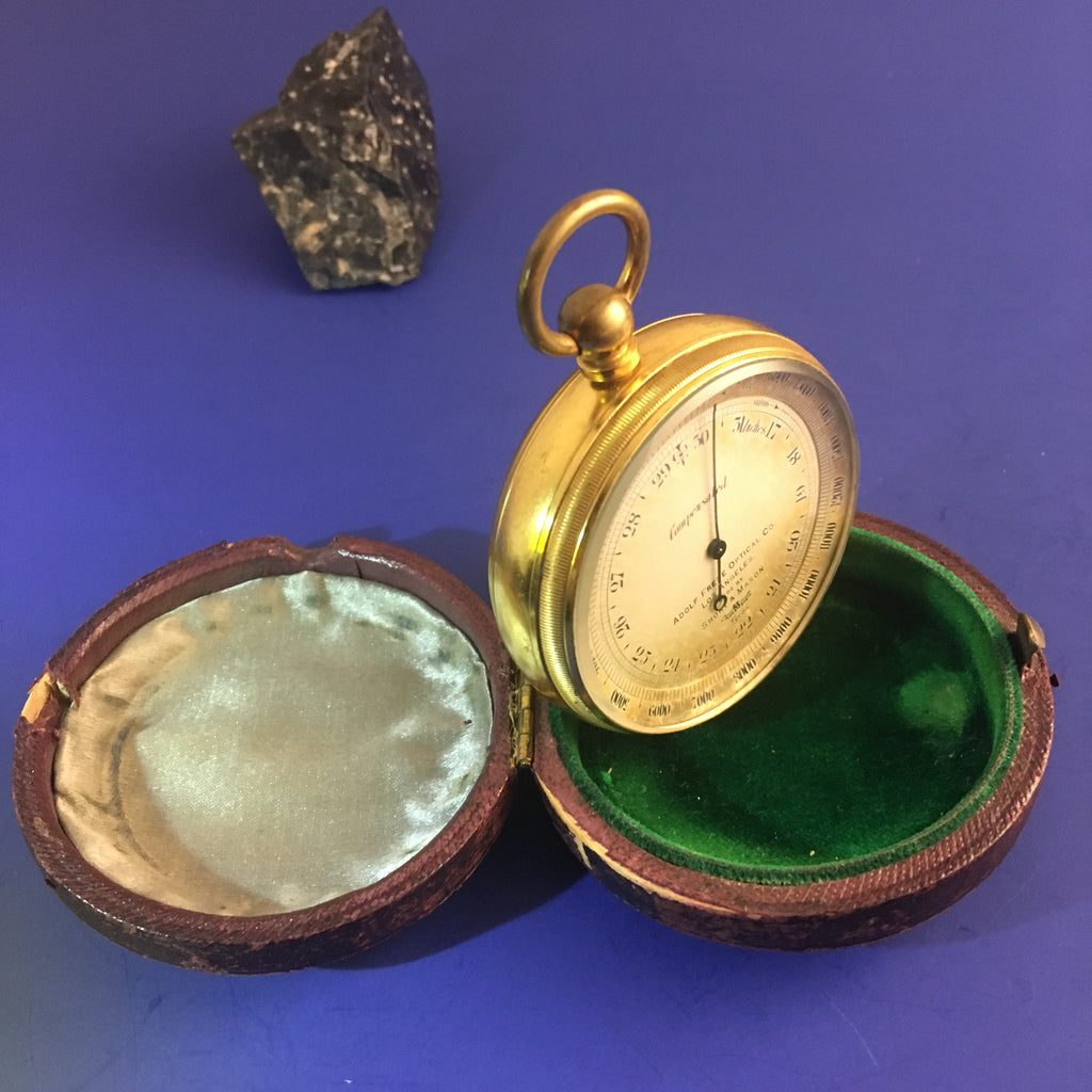 ZERO STOCK- Antique Pocket Altimeter Barometer Made by Short & Mason f ...