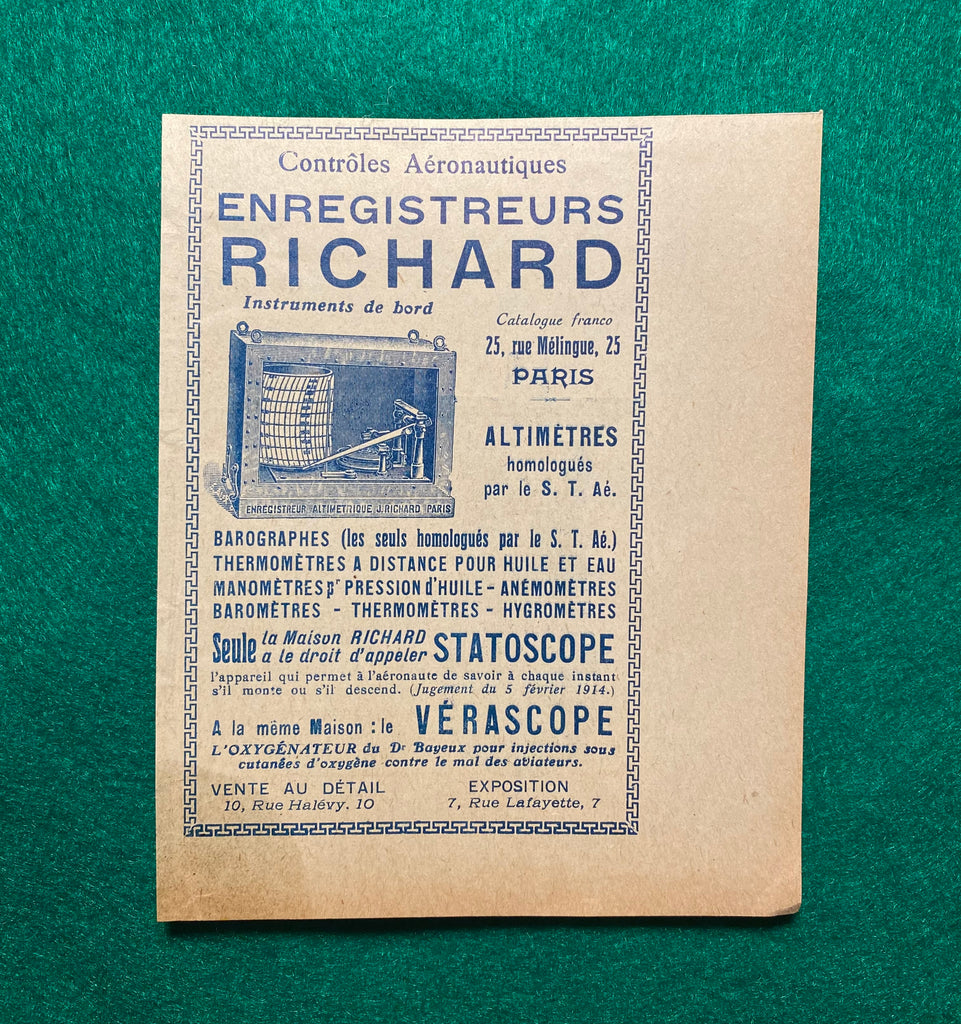 Zero Stock-Antique Aircraft Altimeter Barograph Jules Richard Paris ...