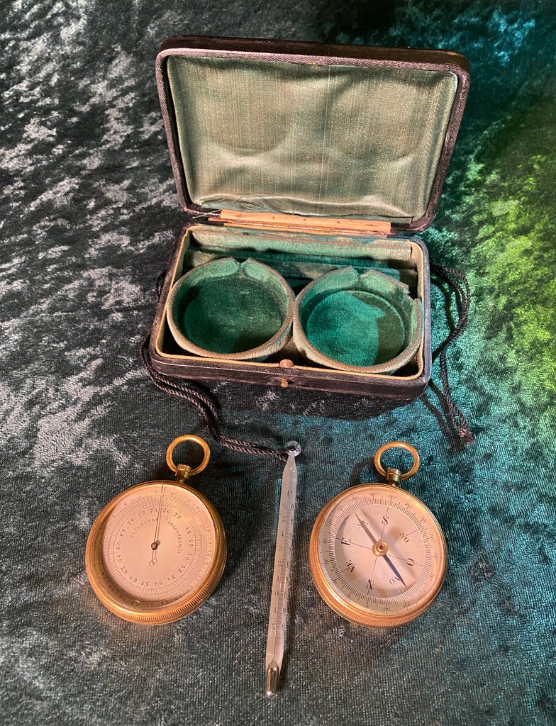 Zero Stock-Antique Pocket Barometer Compass Thermometer Compendium PHB ...