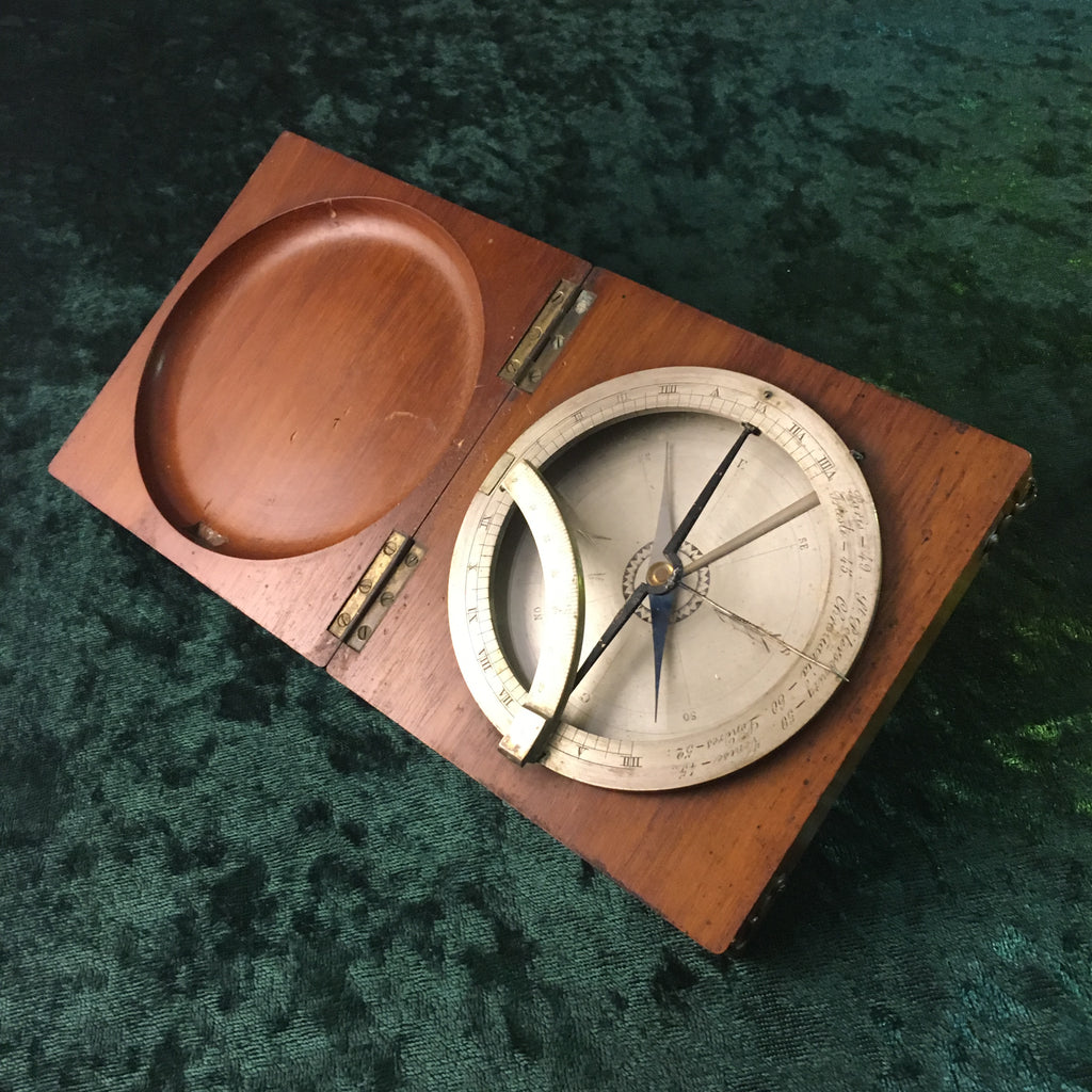 ZERO STOCK-ANTIQUE EQUINOCTIAL SUNDIAL IN MAHOGANY CASE – Explorer Antiques