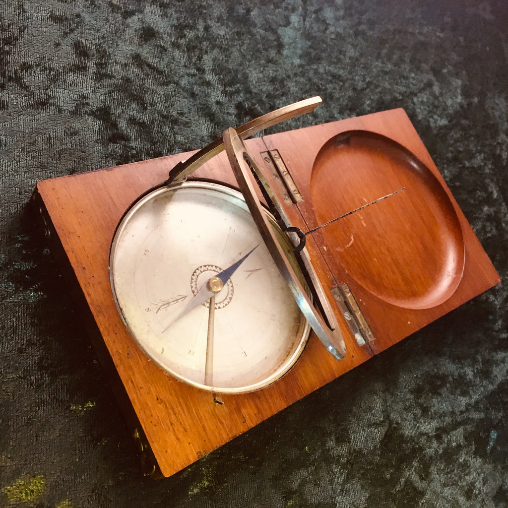 ZERO STOCK-ANTIQUE EQUINOCTIAL SUNDIAL IN MAHOGANY CASE – Explorer Antiques