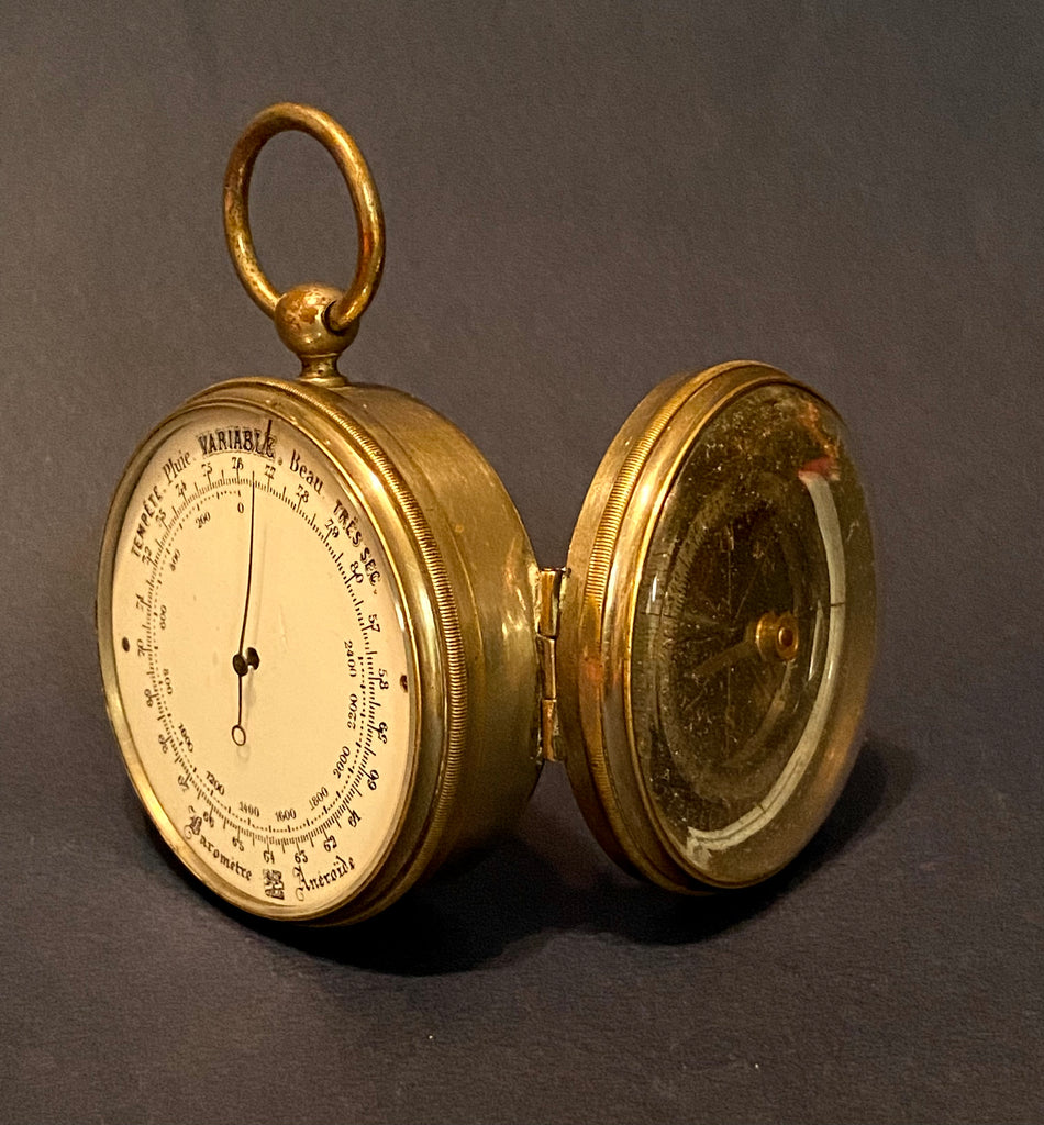 Zero Stock-Antique Barometer Compass and Thermometer Compendium Made b ...