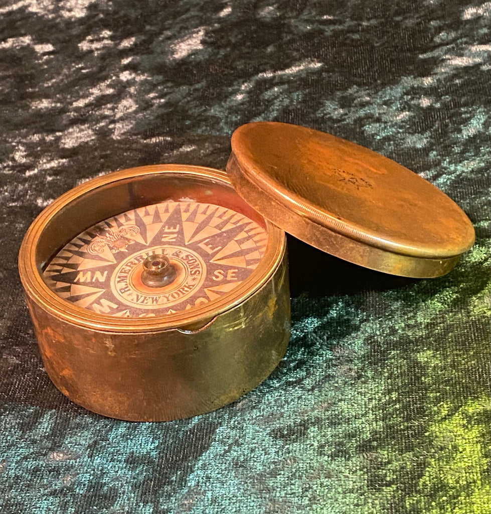 Zero Stock- Antique Small Nautical Dry Card Compass Made by R Merrill ...