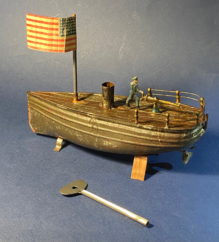 Zero Stock-Antique Tin Windup Clockwork Gunboat Made by Georges Carett ...