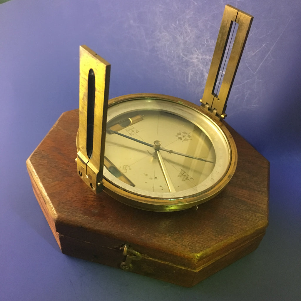 ZERO STOCK-ANTIQUE SURVEYING COMPASS MADE BY W & L E GURLEY TROY NEW Y ...
