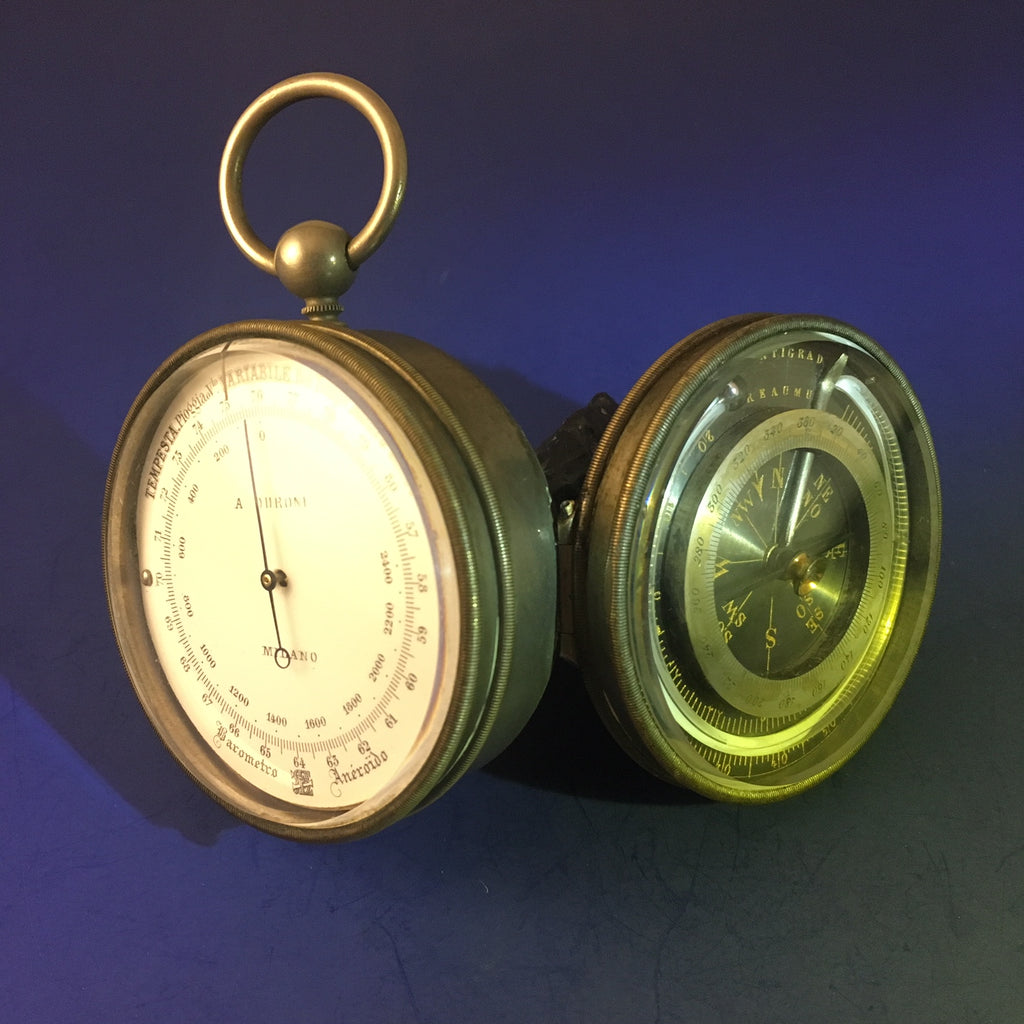 Zero Stock-Antique Barometer Compass and Thermometer Compendium Made b ...